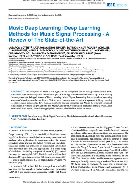 Pdf Music Deep Learning Deep Learning Methods For Music Signal Processing A Review Of The