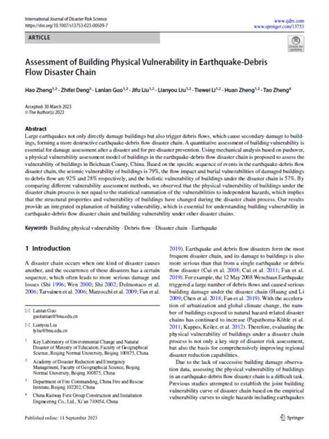 assessment of building physical vulnerability in earthquake debris flow