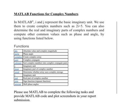 Solved In MATLAB I And J Represent The Basic Imaginary Chegg Com
