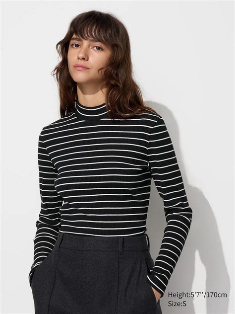 Uniqlo Ribbed High Neck T Shirt Stripe Long Sleeve Kings Cross