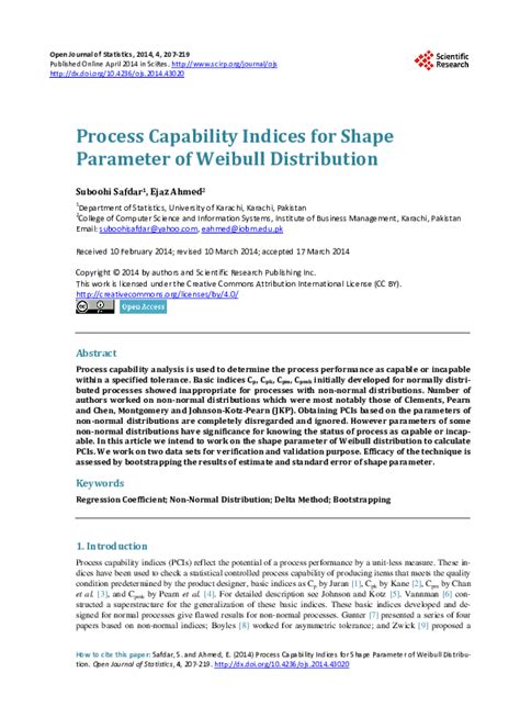 Pdf Process Capability Indices For Shape Parameter Of Weibull Distribution