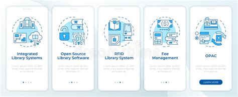 Digital Library Blue Onboarding Mobile App Screen Stock Illustration