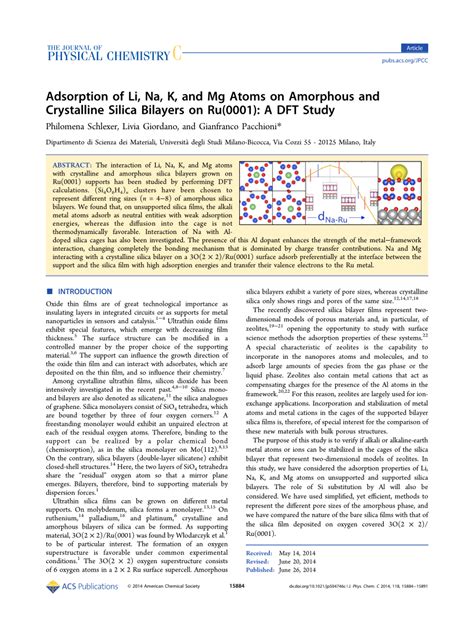 Pdf Adsorption Of Li Na K And Mg Atoms On Amorphous And Crystalline Silica Bilayers On Ru