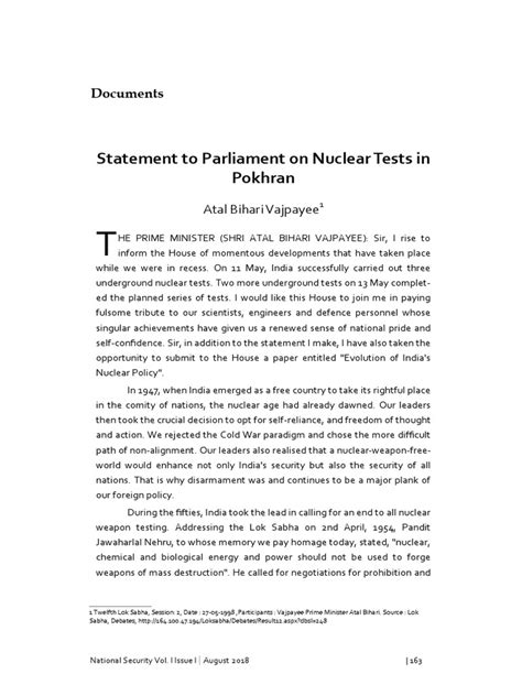 National Security Vol 1 Issue 1 Document Statement To Parliament Pdf Treaty On The Non