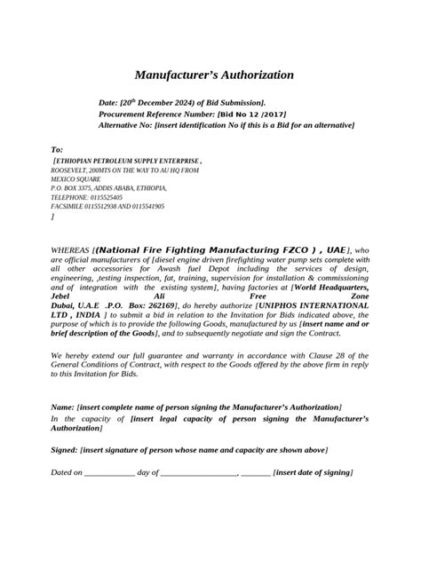 Manufcaturer Authrization Pdf