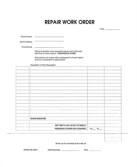 Free Printable Automotive Work Order Template 2026 Calendar Planners Checklist