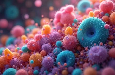 Microscopic View Colorful Intestinal Bacteria Probiotic Microflora