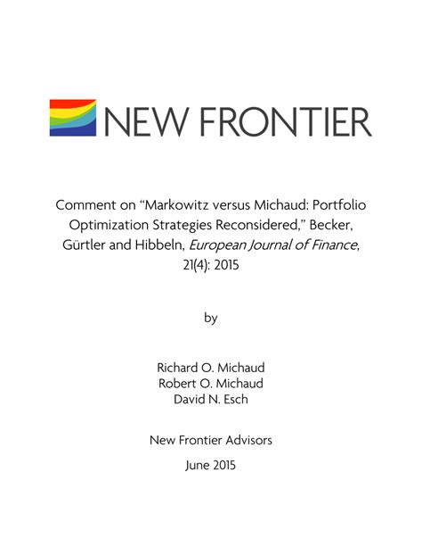 PDF Comment On Markowitz Versus Michaud Portfolio Optimization Strategies Reconsidered