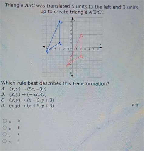 solved triangle abc was translated 5 units to the left and 3 units up