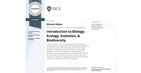 Ghulam Abbas On Linkedin Completion Certificate For Introduction To Biology Ecology Evolution
