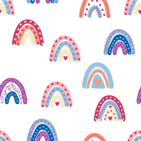 파스텔 색상의 무지개 매끄러운 패턴 스칸디나비아 아기 손으로 직물 및 신생아 옷에 대한 그림을 그렸습니다 프리미엄 벡터