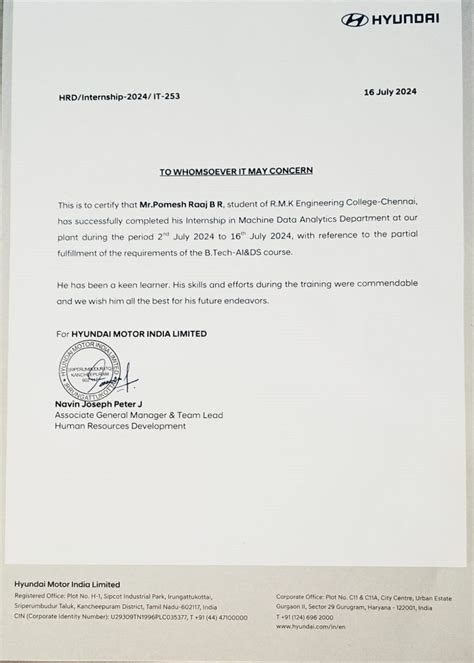 Pomeshraaj B R On Linkedin Internship Dataanalytics Machinelearning Hyundai