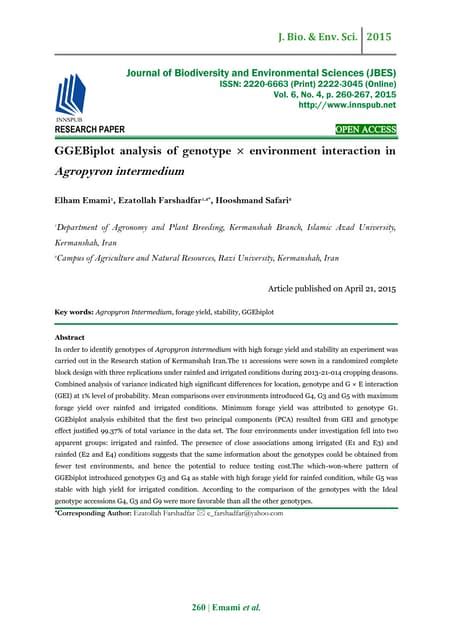 Ggebiplot Analysis Of Genotype × Environment Interaction In Agropyron Intermedium Pdf