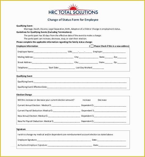 Free Employee Status Change Form Template Heritagechristiancollege