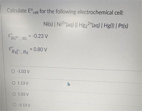 Solved Calculate E°?cell ﻿for the following electrochemical | Chegg.com