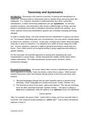 Taxonomy Lab 1 Docx Taxonomy And Systematics Introduction Taxonomy Is The Science Or Process