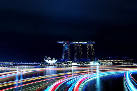 무료 이미지 수평선 빛 구조 지평선 시티 마천루 도시 풍경 황혼 저녁 반사 경계표 장시간 노출 싱가포르 Omdem1 등대 중심지 늦은 밤