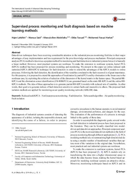 Pdf Supervised Process Monitoring And Fault Diagnosis Based On Machine Learning Methods