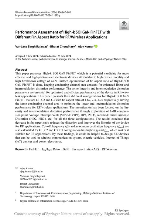 Performance Assessment Of High K Soi Gan Finfet With Different Fin Aspect Ratio For Rfwireless