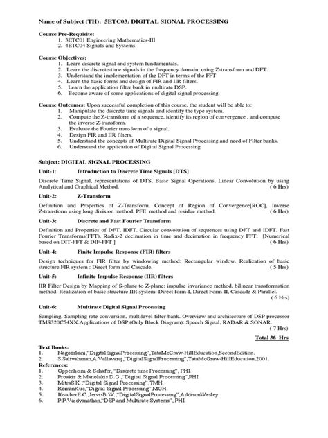 5etc03 dsp syllabus pdf digital signal processing discrete