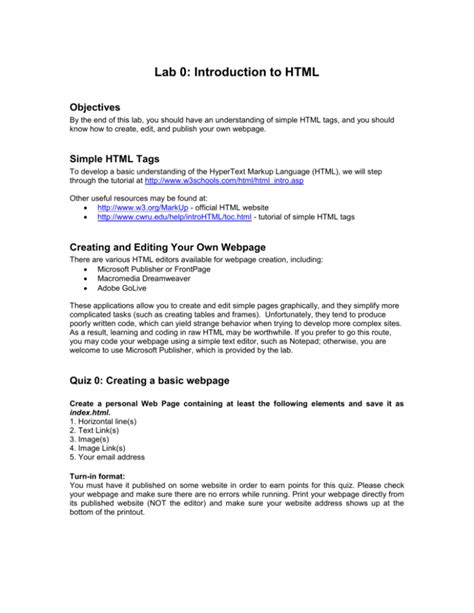 Lab 0 Introduction To Html