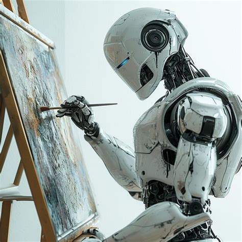 Premium Photo Robot Draws On Canvas