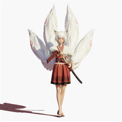 3d Fox Girl Kitsune Girl Anime Character Game Ready Turbosquid