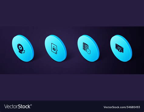 Set Isometric Mail Message Lock Password Server Vector Image