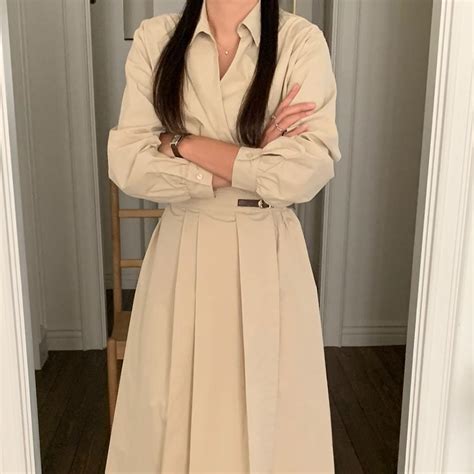 결혼식 가을 하객 복장 상견례옷차림 셔츠 랩 핀턱 트렌치 롱 원피스 3컬러