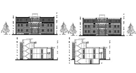 Elevation And Sectional Detail Of Building Unit Autocadd File