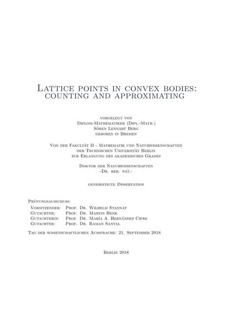 Pdf Lattice Points In Convex Bodies Counting And Lattice Points