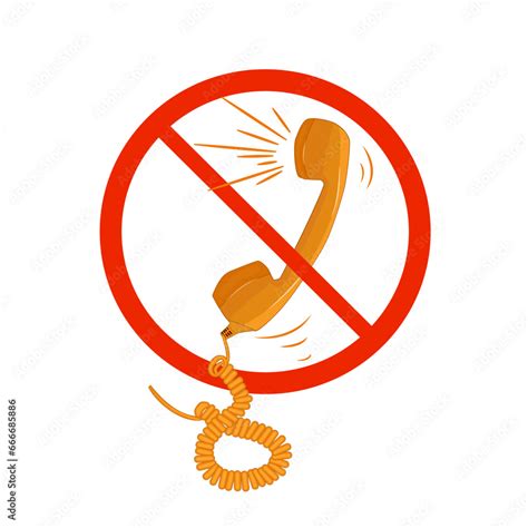 Sign Banned Speaking Forbidden Call Icon Vintage Handset With Cord In Red Circle Forbidden