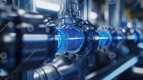 Futuristic Industrial Pipeline System Transferring Energy With Digital Data Flowing Inside Stock