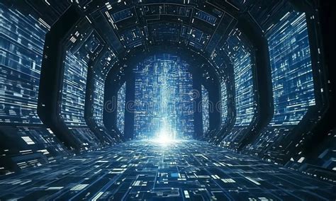 Futuristic Tunnel Digital Corridor Glowing Data Stream Stock Video Video Of Space Portal