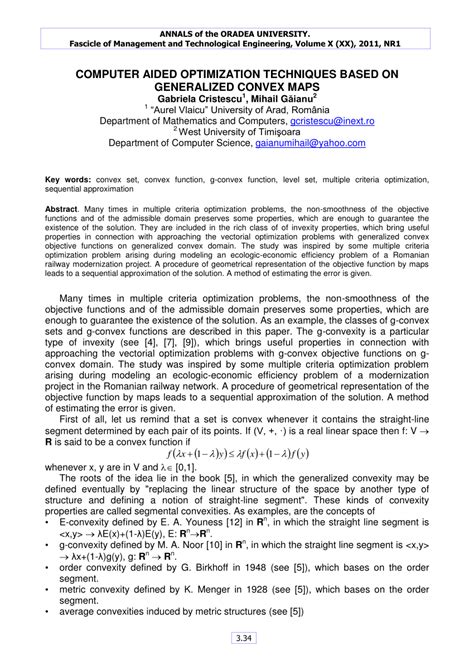 Pdf Computer Aided Optimization Techniques Based On Generalized Convex Maps