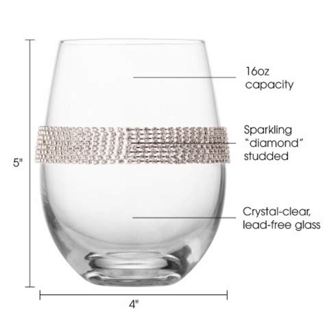 Aisle26 Stemless Wine Glasses With Silver Rhinestone Design Set Of 6