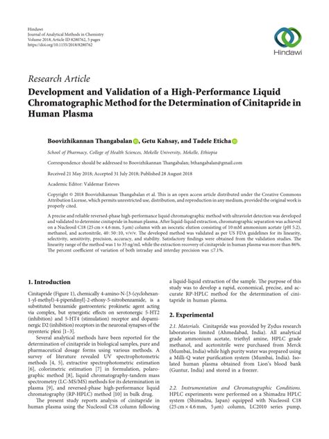Pdf Development And Validation Of A High Performance Liquid Chromatographic Method For The