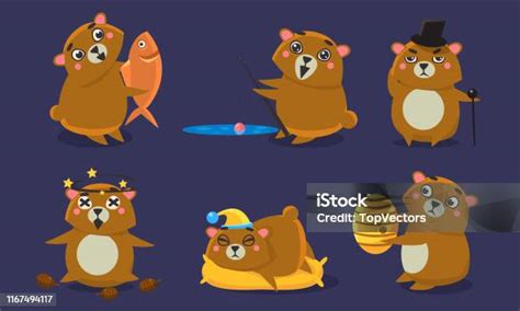 귀여운 갈색 기니 피그 캐릭터 세트 재미 인간화 Cavy 애니마 에서 다른 상황 벡터 일러스트 0명에 대한 스톡 벡터 아트 및 기타 이미지 Istock