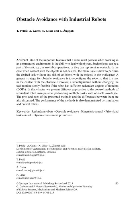 pdf obstacle avoidance with industrial robots