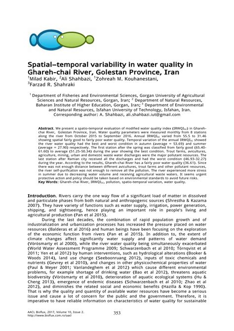Pdf Spatial Temporal Variability In Water Quality In