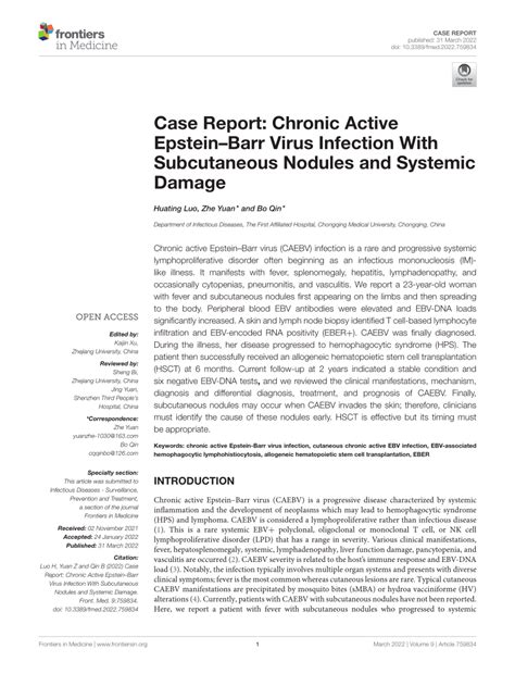 Pdf Case Report Chronic Active Epsteinbarr Virus Infection With Subcutaneous Nodules And