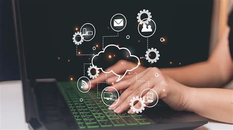 Premium Photo Woman Hand Working With Laptop And Cloud Computing