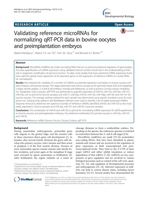 Pdf 225 Validation Of Reference Micrornas For Normalizing Expression Data Generated By