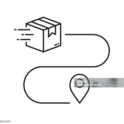 배송 거리 상자 개요 아이콘이 있는 지도에 고정 주문 경로 표시 구획 위치 선형 픽토그램 배달 서비스 경로 줄 기호입니다 편집