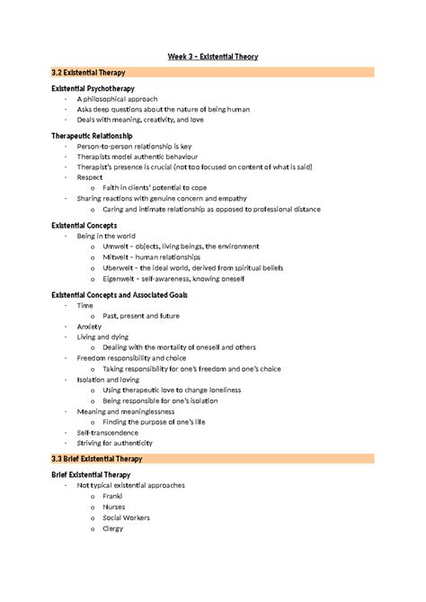 Existential Theory Notes Week Existential Theory Existential Therapy Existential Studocu