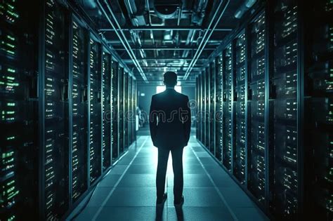 Male Administrator Monitors Databases And Information Technology Systems With Servers In Data