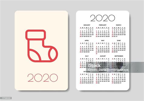 포켓 캘린더 2020 겨울 휴가 픽토그램 펠트 부팅 새해 복 많이 받으세요 현대 벡터 디자인 템플릿입니다 주 월요일에 시작됩니다 주일요일에 시작됩니다 12월 31일에 대한