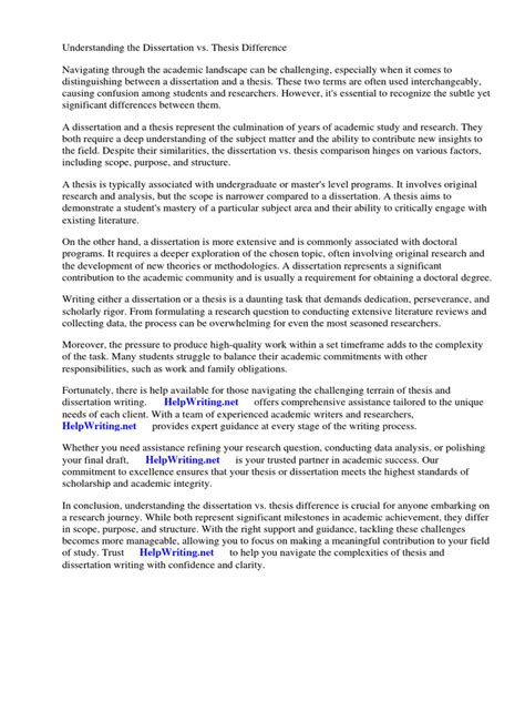 Dissertation Vs Thesis Difference Pdf