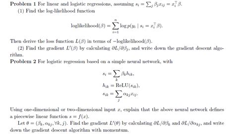 Solved Problem For Linear And Logistic Regressions Chegg