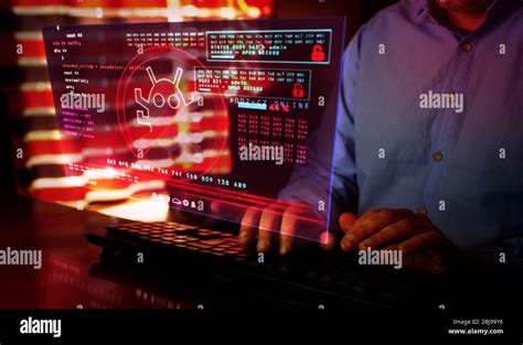 Virus Detected Alert Camera Moves Around Hud Display And Man Typing Keyboard Cyber Security